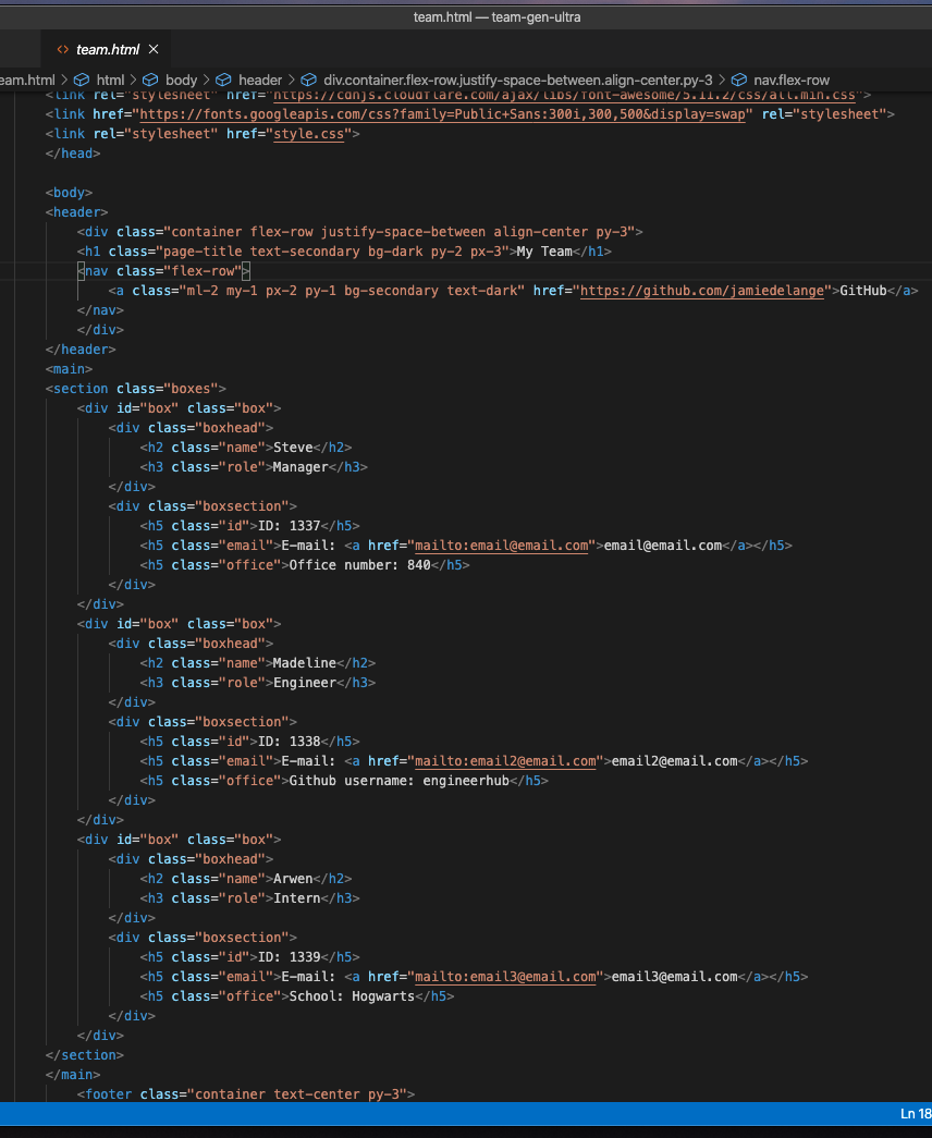 GitHub - jamiedelange/team-gen-ultra: A command line application that utilizes user input to ...