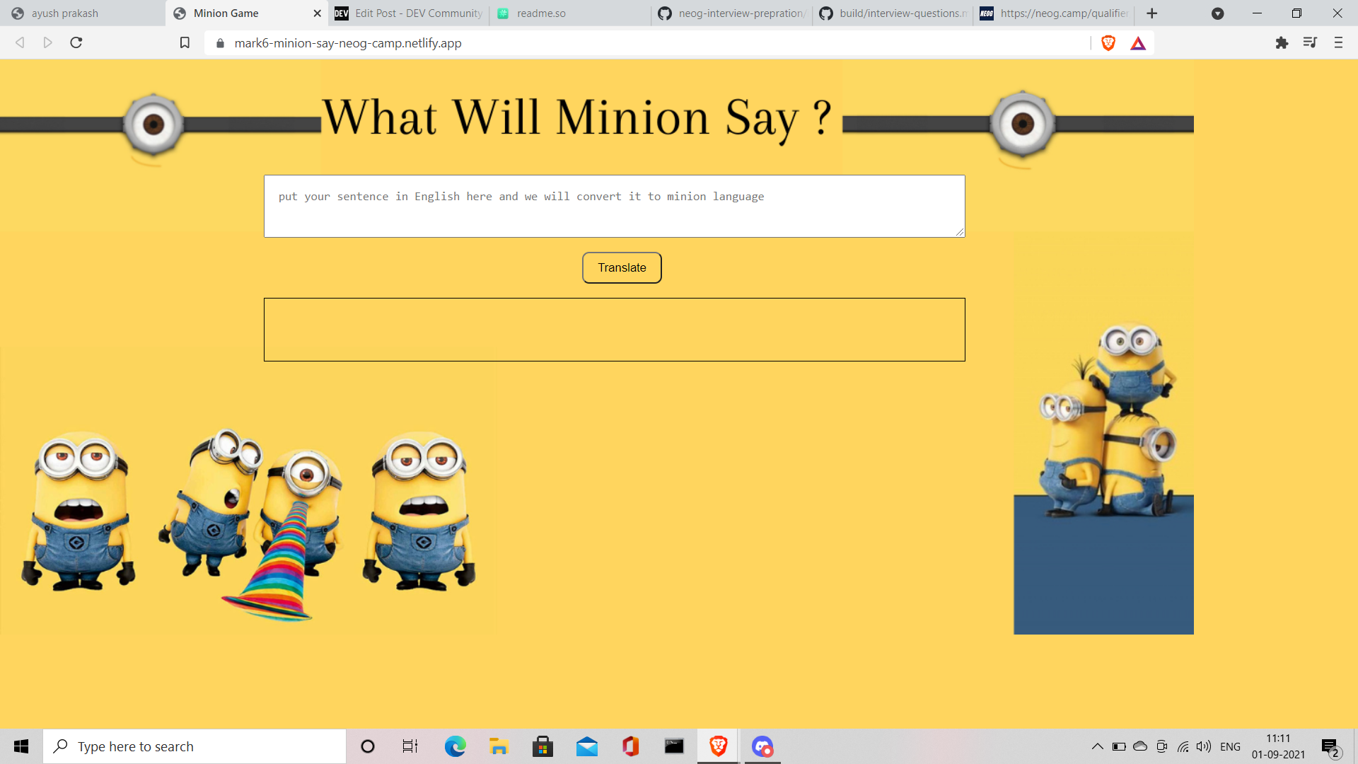 GitHub - ayush65/lesson6-javascript-minion-say: used json for the translation of the enflish ...
