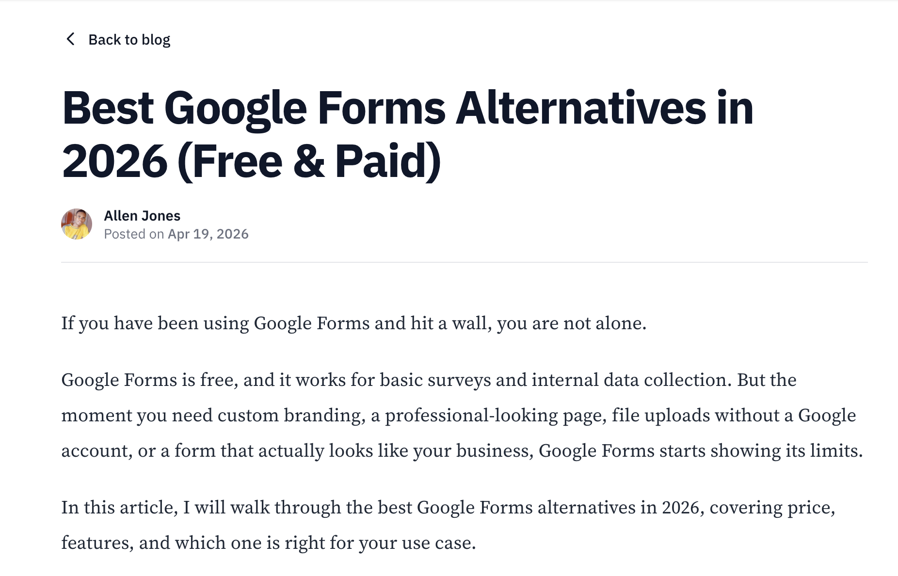 Best Google Forms Alternatives in 2026 (Free & Paid) | FormGrid Blog