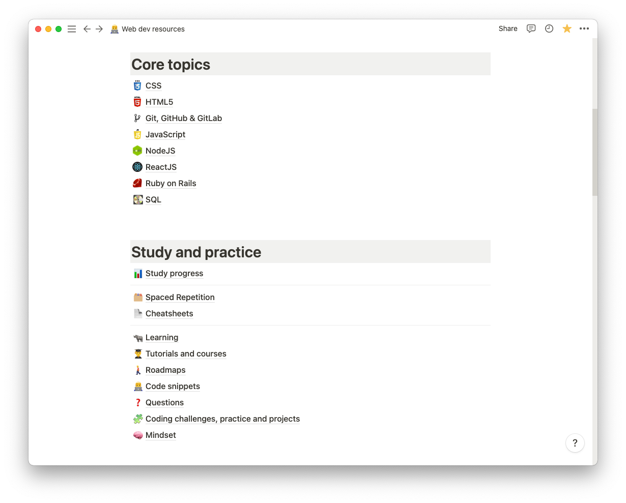 Using Notion To Organise Programming Topics