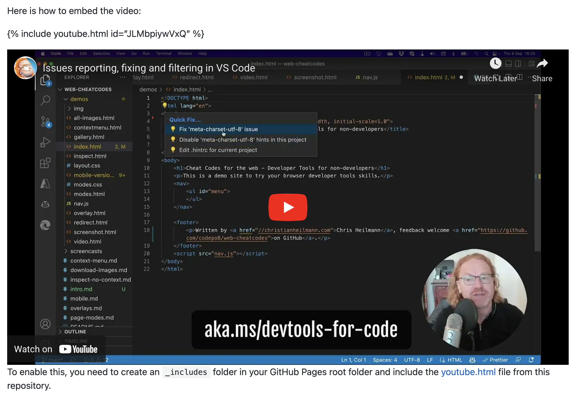 Quick Tip Embedding YouTube Videos In GitHub Pages Christian Heilmann